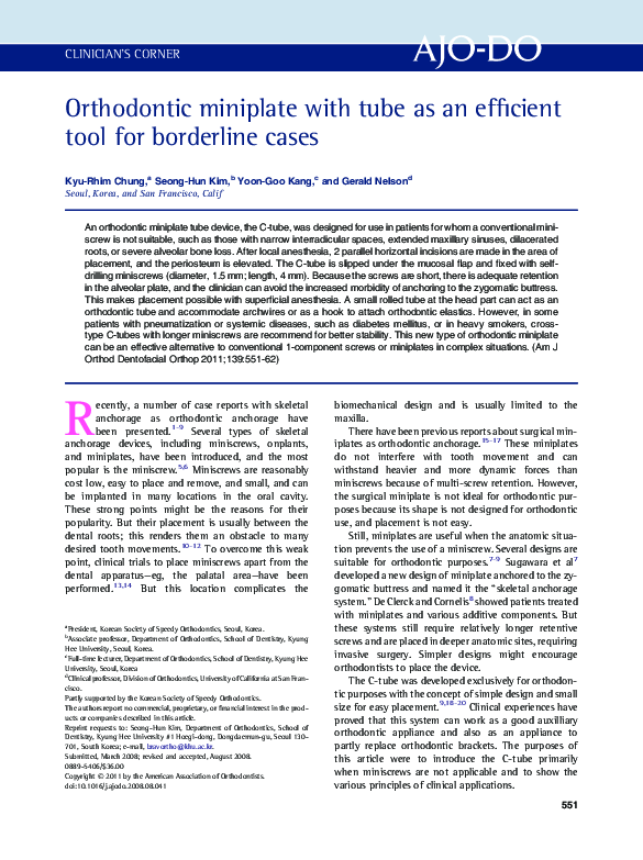 (PDF) Orthodontic miniplate with tube as an efficient tool for borderline cases