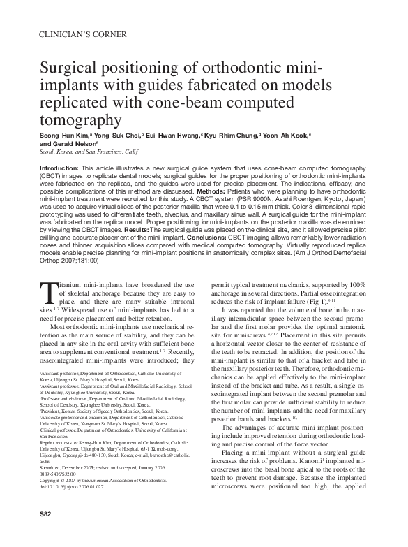(PDF) Surgical positioning of orthodontic mini-implants with guides ...
