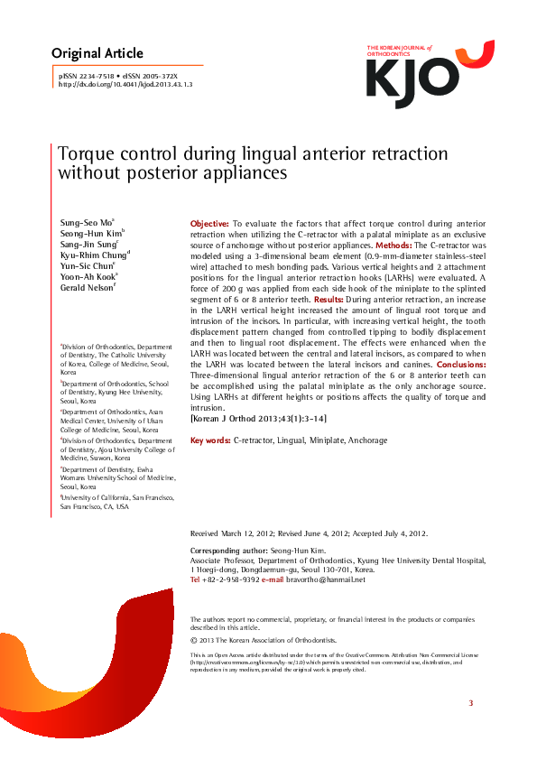 (PDF) Torque control during lingual anterior retraction without ...
