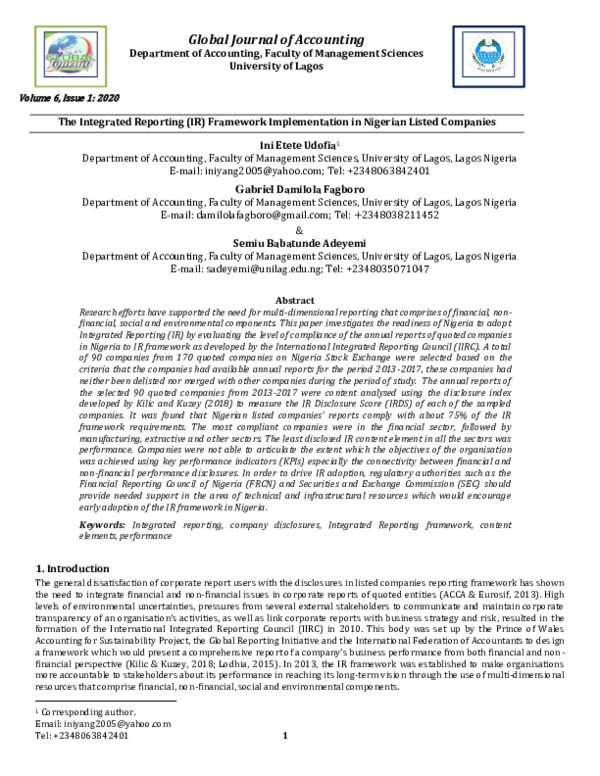 (PDF) The Integrated Reporting ( IR ) Framework Implementation in ...
