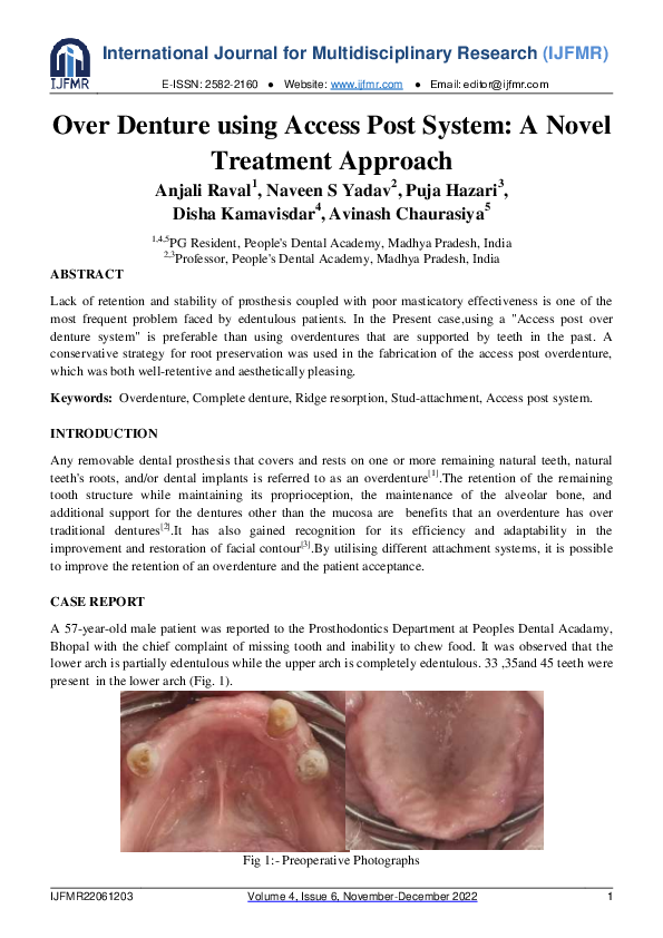 (PDF) Over Denture using Access Post System: A Novel Treatment Approach