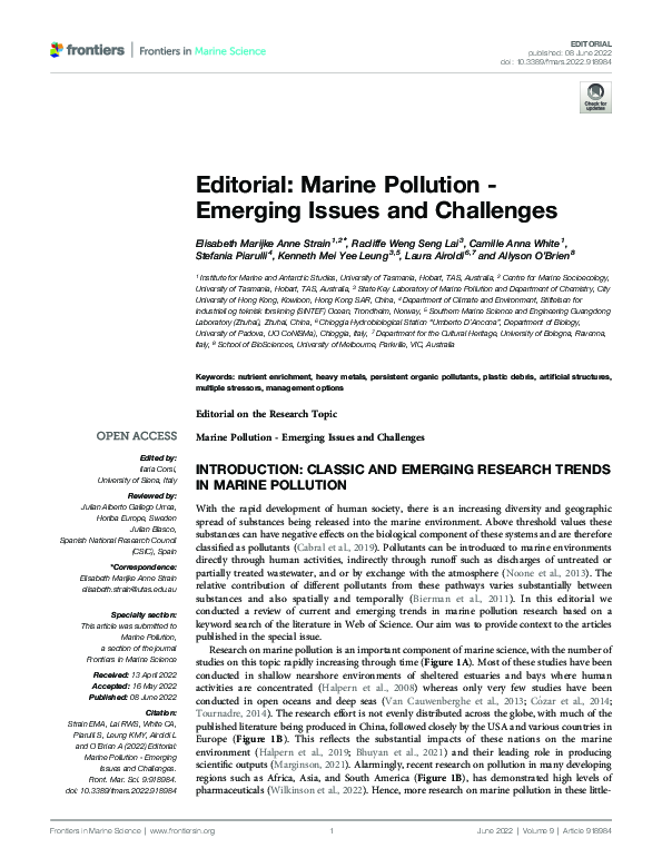 (PDF) Editorial: Marine Pollution - Emerging Issues and Challenges
