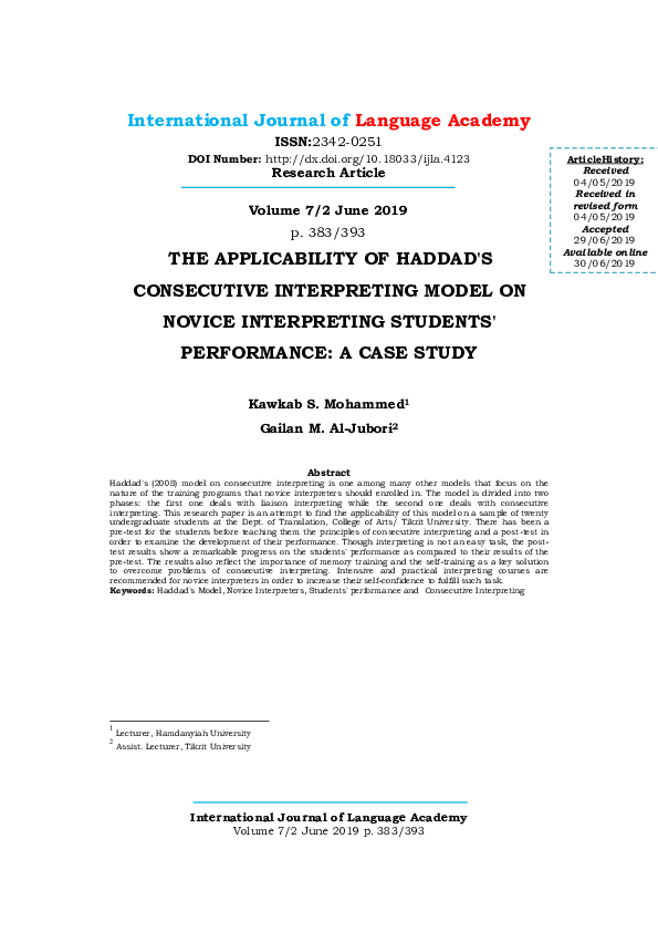 (PDF) The Applicability of Haddads Consecutive Interpreting Model on Novice Interpreting ...