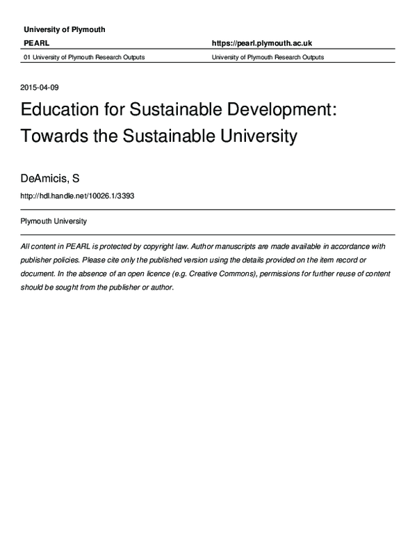 (PDF) Education for Sustainable Development: Towards the Sustainable University