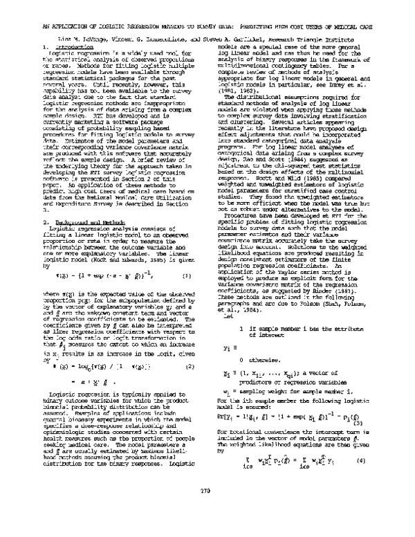 (PDF) An application of logistic regression methods to survey data: Predicting high cost users ...