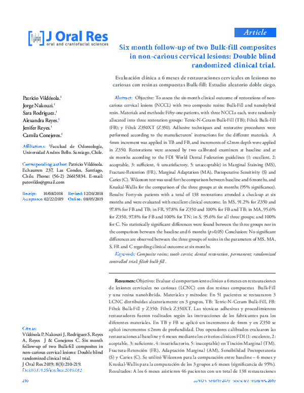 (PDF) Six month follow-up of two Bulk-fill composites in non-carious ...