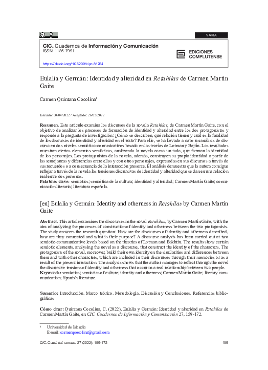 (PDF) Eulalia y Germán. Identidad y alteridad en Retahílas de Carmen ...