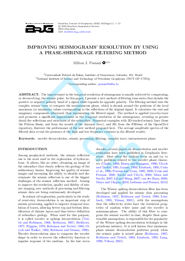 (PDF) Improving seismograms’ resolution by using a phase-shrinkage filtering method
