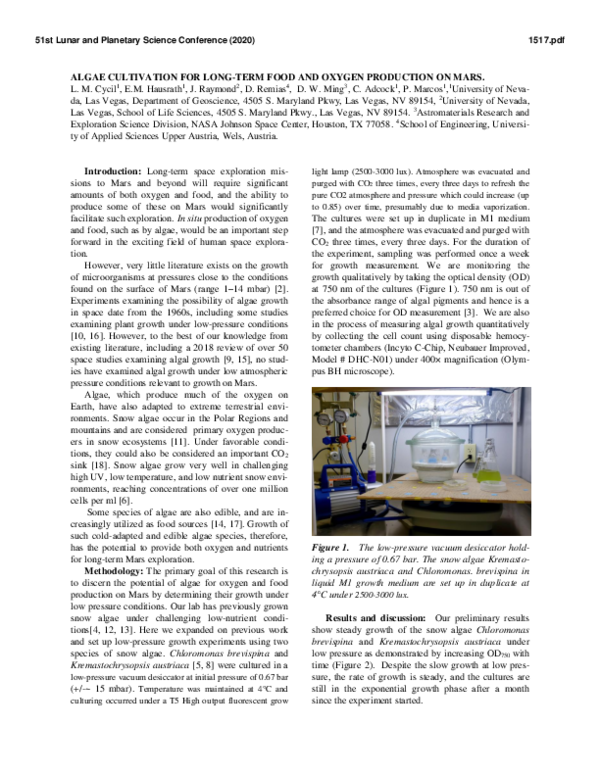 (PDF) Algae Cultivation for Long-Term Food and Oxygen Production