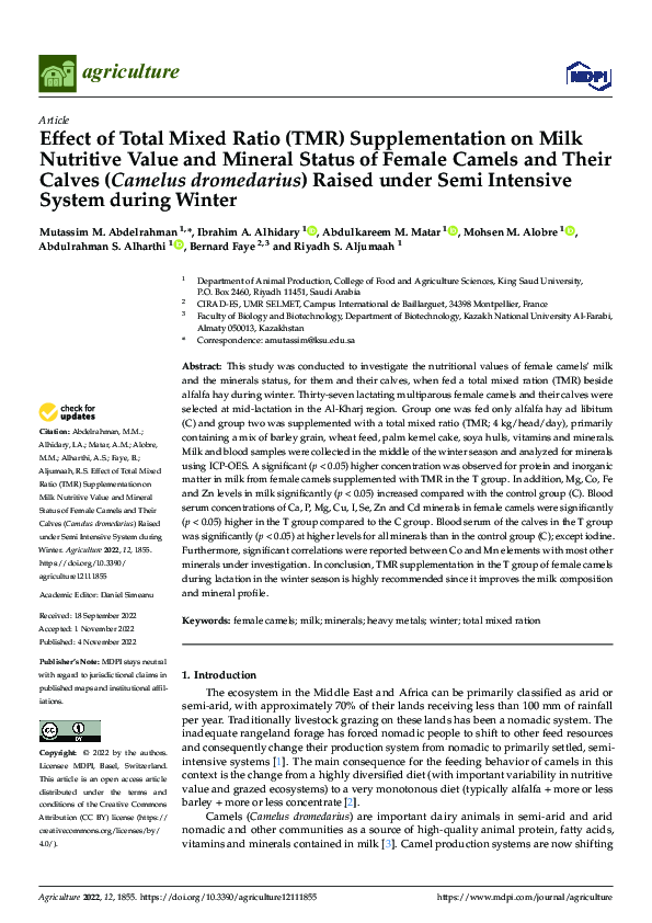 (PDF) Effect of Total Mixed Ratio (TMR) Supplementation on Milk ...