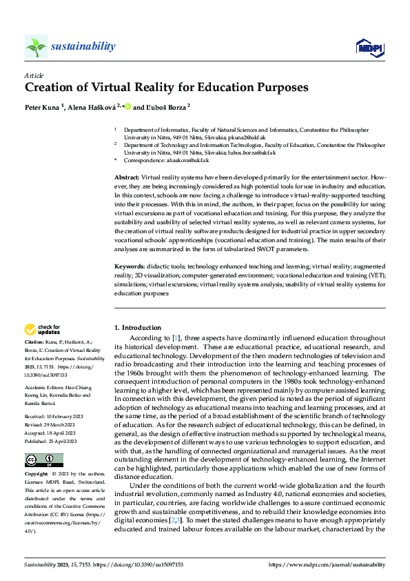 (PDF) Creation of Virtual Reality for Education Purposes
