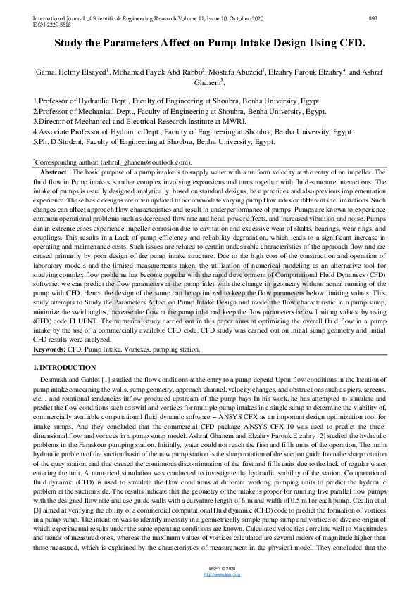 (PDF) Study the Parameters Affect on Pump Intake Design Using CFD