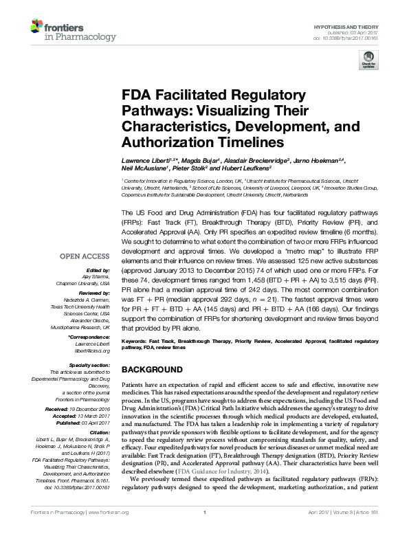 (PDF) FDA Facilitated Regulatory Pathways: Visualizing Their ...