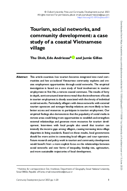 (PDF) Tourism, social networks, and community development: a case study ...
