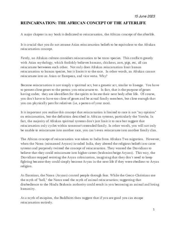 (PDF) Reincarnation The African Concept of the Afterlife