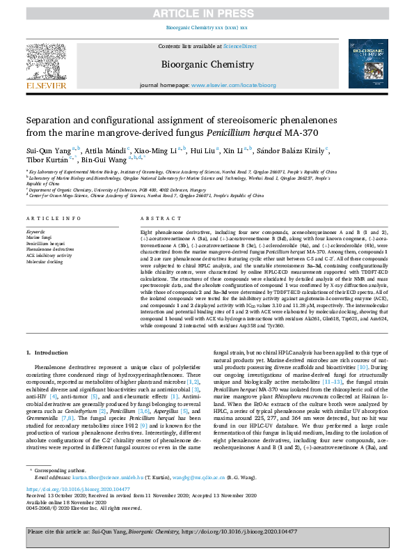(PDF) Separation and configurational assignment of stereoisomeric phenalenones from the marine ...