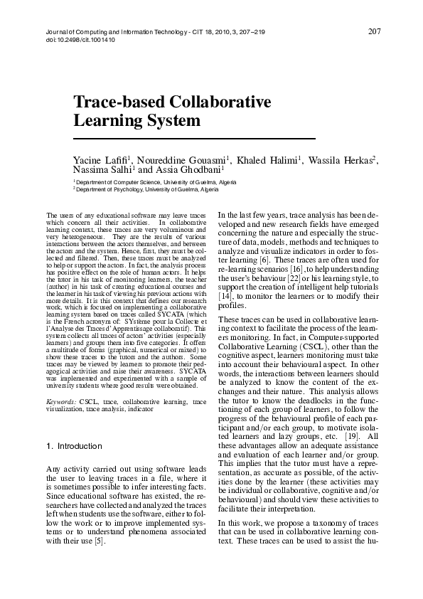(PDF) Trace-based collaborative learning system