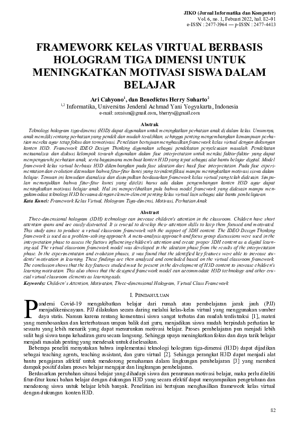 (PDF) Framework Kelas Virtual Berbasis Hologram Tiga Dimensi untuk ...