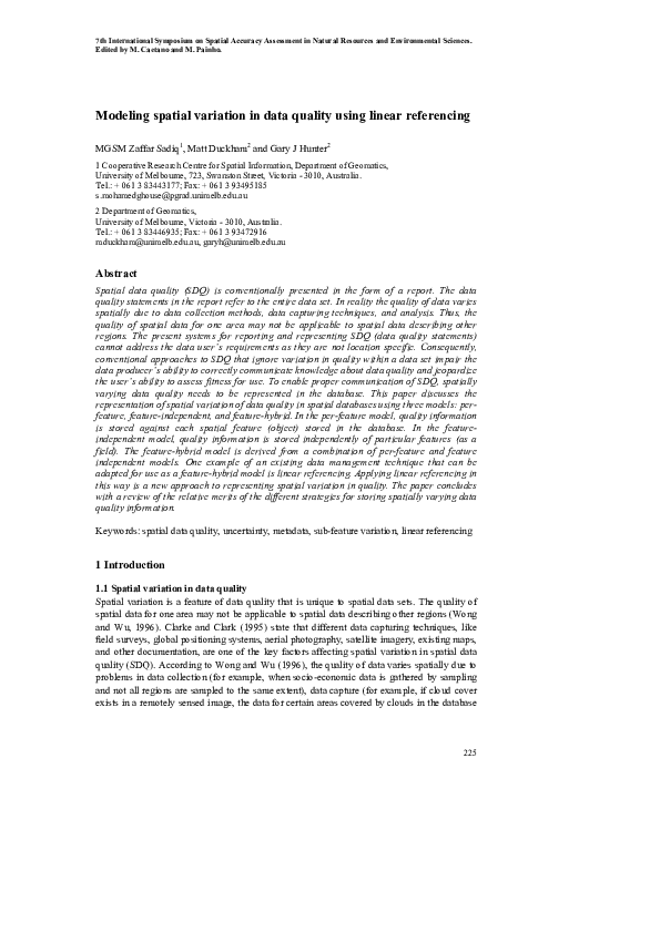 Pdf Modeling Spatial Variation In Data Quality Using Linear Referencing Zaffar Sadiq Mohamed