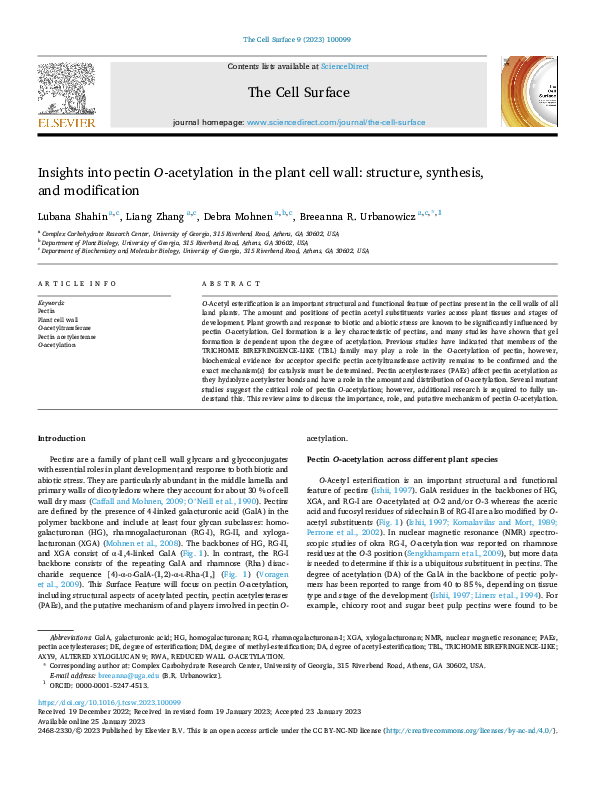 (PDF) Insights into pectin O-acetylation in the plant cell wall: structure, synthesis, and ...