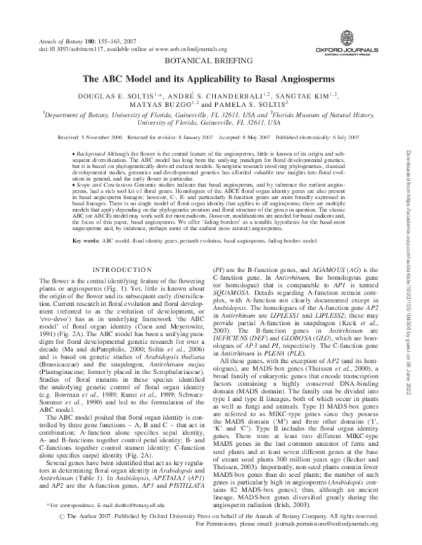 (PDF) The ABC Model and its Applicability to Basal Angiosperms