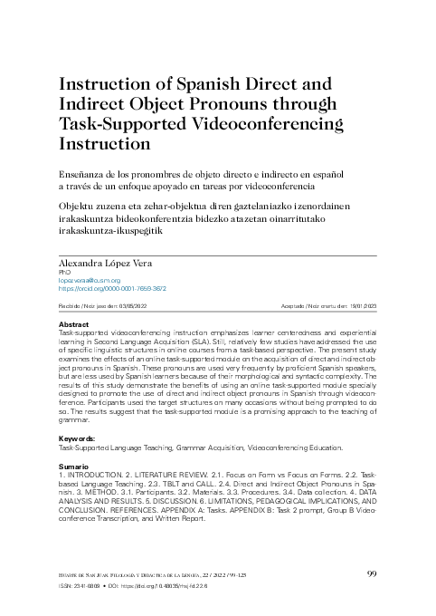 (PDF) Instruction of Spanish Direct and Indirect Object Pronouns ...