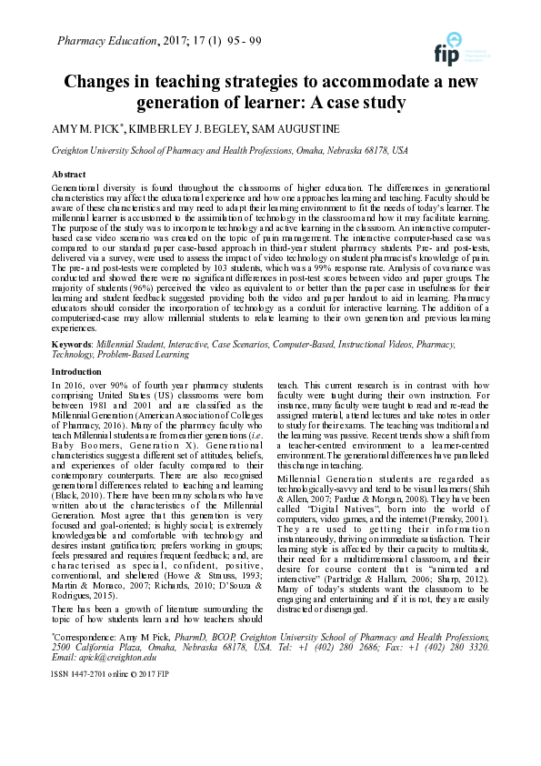 (PDF) Changes in teaching strategies to accommodate a new generation of ...