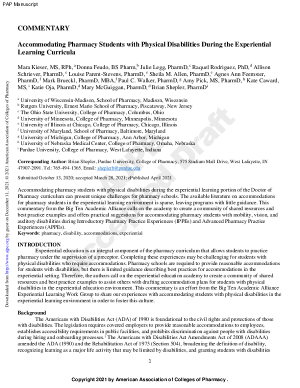 (PDF) Accommodating Pharmacy Students With Physical Disabilities During ...