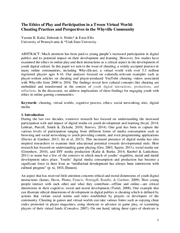 (PDF) The ethics of play and participation in a tween virtual world ...