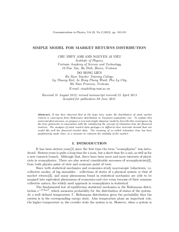 (PDF) Simple Model for Market Returns Distribution