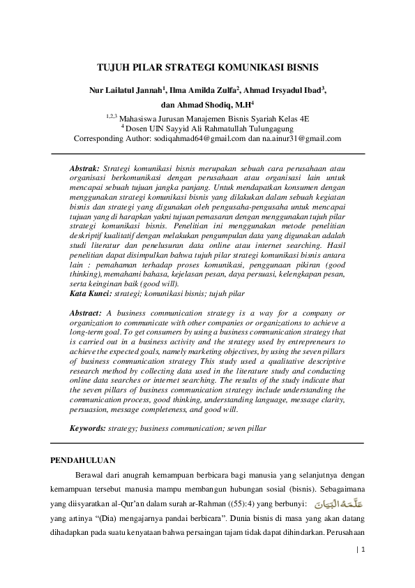 (PDF) TUJUH PILAR STRATEGI KOMUNIKASI BISNIS