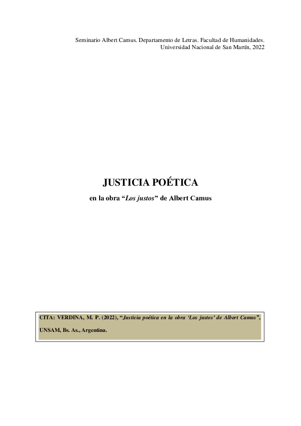 (PDF) Justicia poética en la obra 'Los justos' de Albert Camus