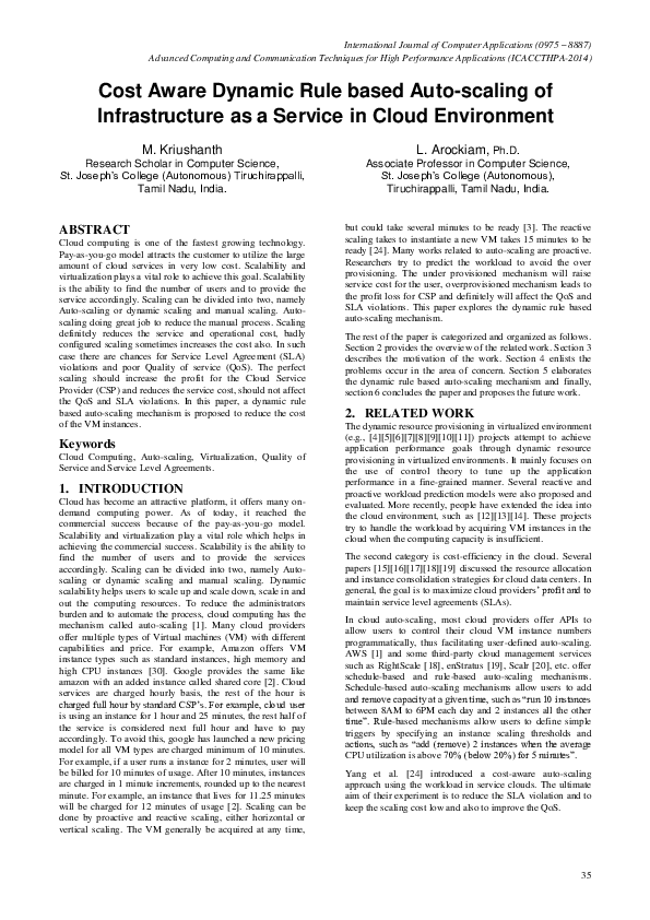 (PDF) Cost Aware Dynamic Rule based Auto-scaling of Infrastructure as a Service in Cloud Environment