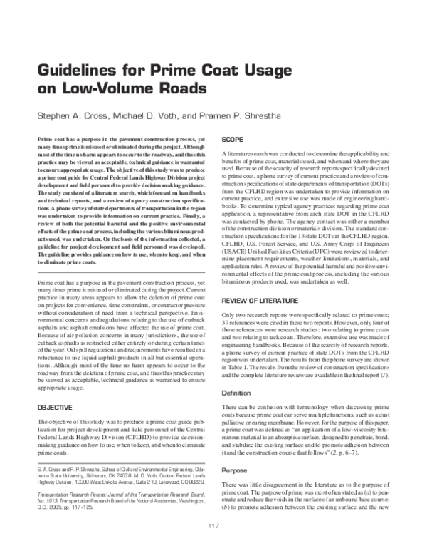 (PDF) Guidelines for Prime Coat Usage on Low-Volume Roads