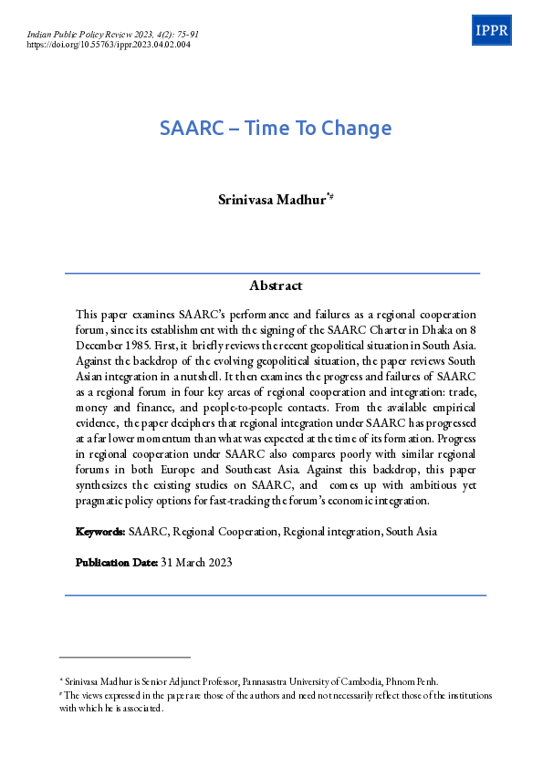 (PDF) SAARC – Time To Change