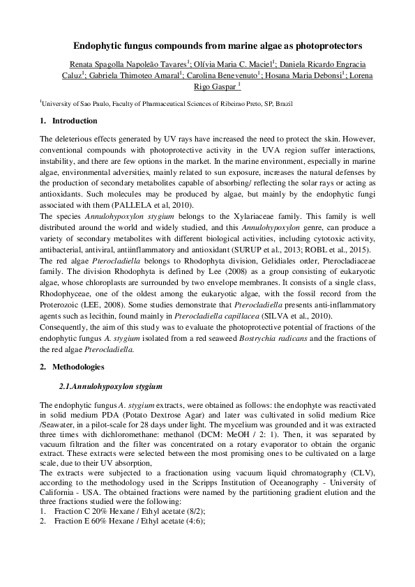 (PDF) Endophytic fungus compounds from marine algae as photoprotectors