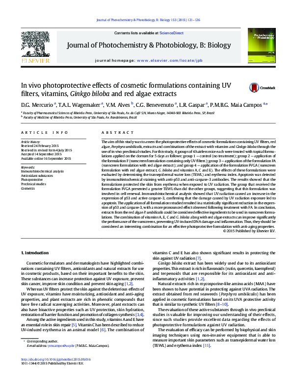 (PDF) In vivo photoprotective effects of cosmetic formulations ...