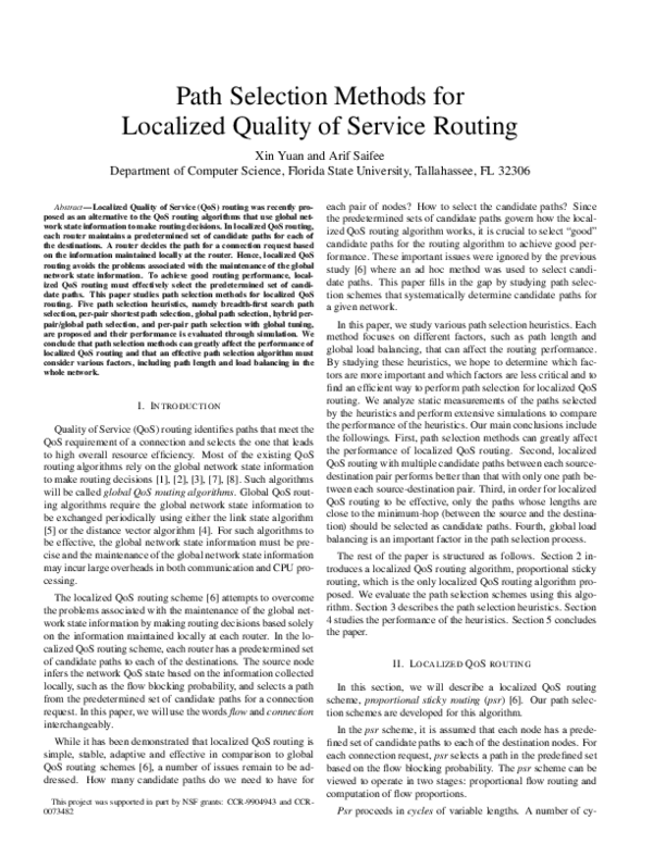 (PDF) Path selection methods for localized quality of service routing