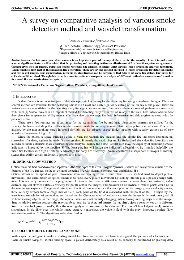 Pdf A Survey On Comparative Analysis Of Various Smoke Detection