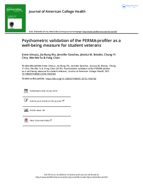 (PDF) Psychometric validation of the PERMA-profiler as a well-being ...