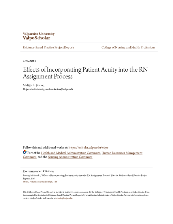 (PDF) Effects of Incorporating Patient Acuity into the RN Assignment ...
