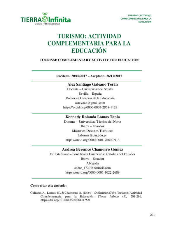 (PDF) Turismo: actividad complementaria para la educación