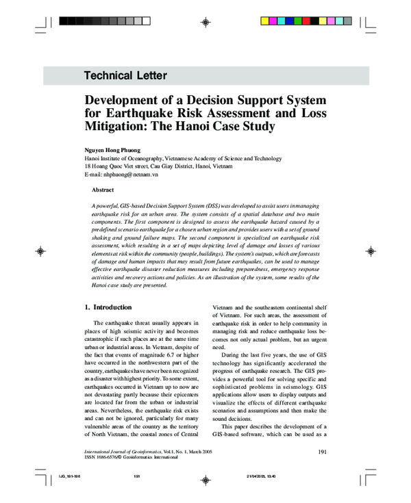 (PDF) Development of a Decision Support System for Earthquake Risk ...