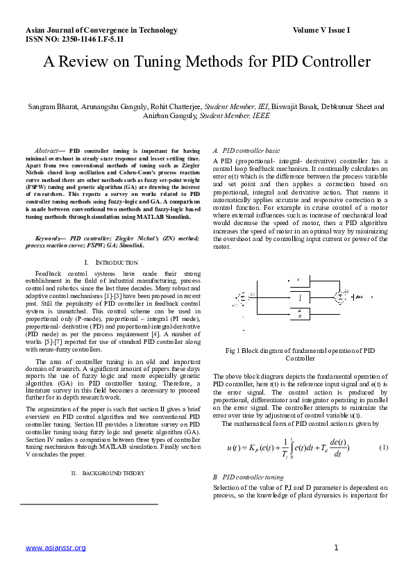 (PDF) A Review on Tuning Methods for PID Controller