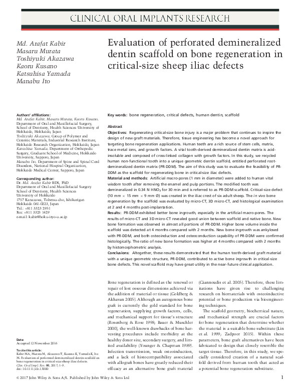 (PDF) Evaluation of perforated demineralized dentin scaffold on bone ...