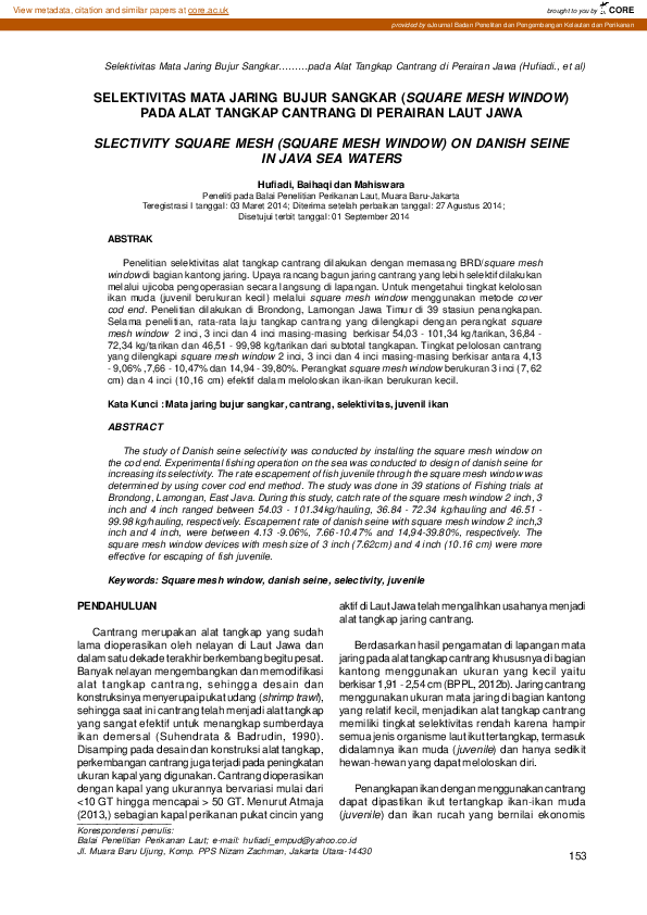 (PDF) Selektivitas Mata Jaring Bujur Sangkar (Square Mesh Window) Pada ...