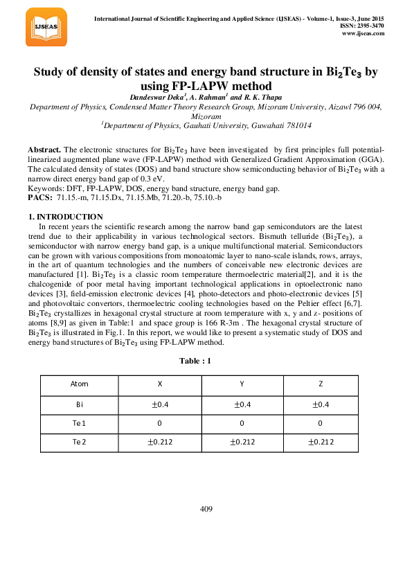(PDF) Study of density of states and energy band structure in Bi₂Te₃ by ...