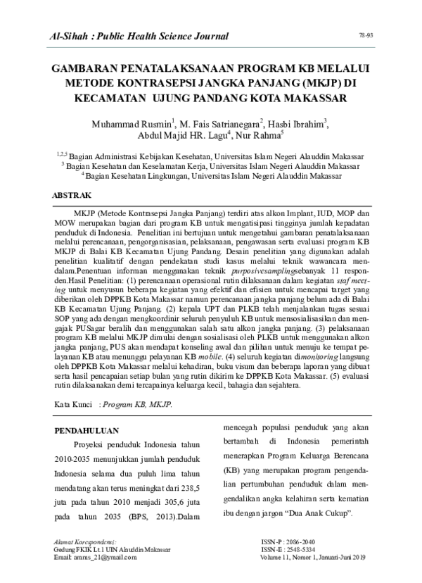 (PDF) Gambaran Penatalaksanaan Program KB Melalui Metode Kontrasepsi ...