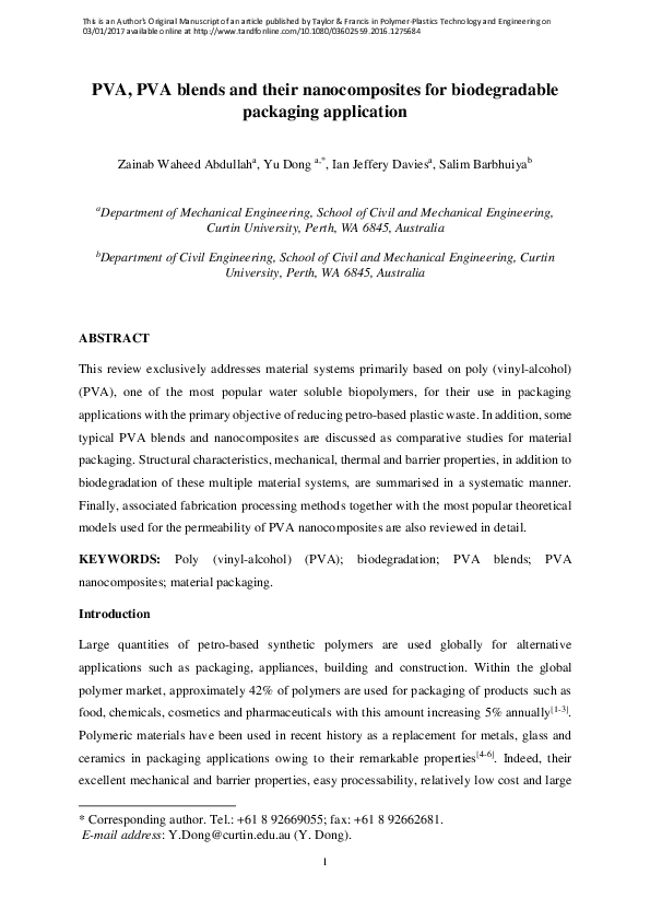 (PDF) PVA, PVA Blends, and Their Nanocomposites for Biodegradable ...