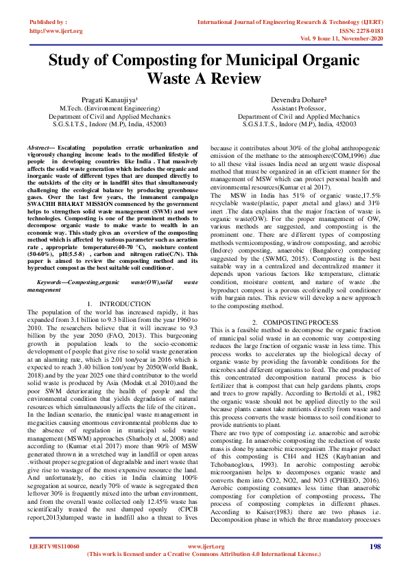 (PDF) Study of Composting for Municipal Organic Waste A Review